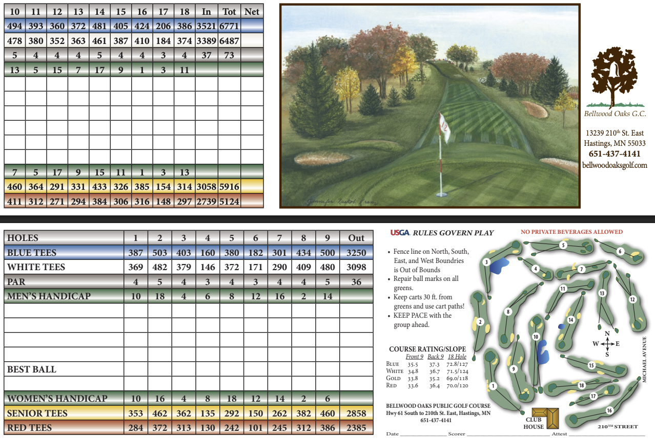 Scorecard & Layout — Bellwood Oaks Golf Club