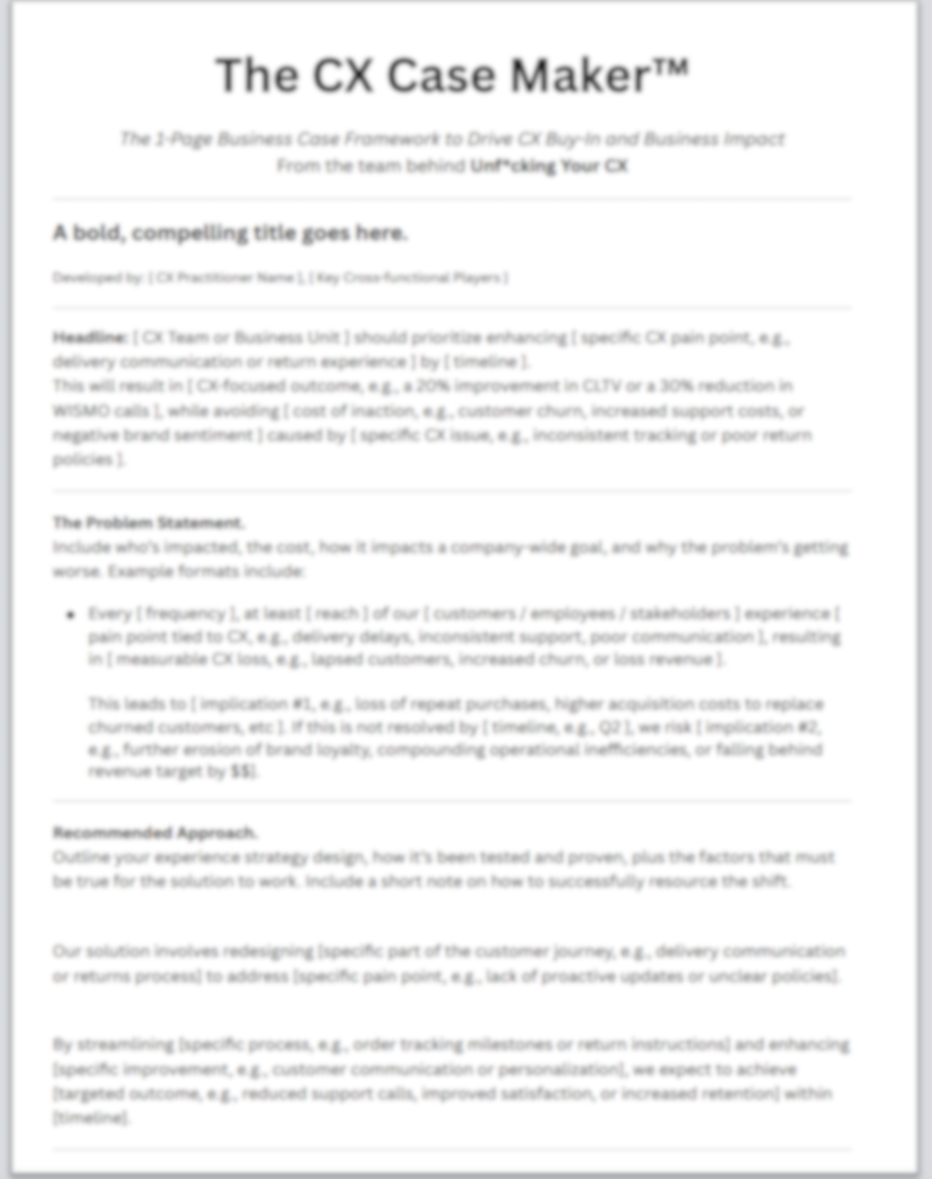 The CX Case Maker™ | 1-Page Business Case Template for CX Leaders — Unf ...