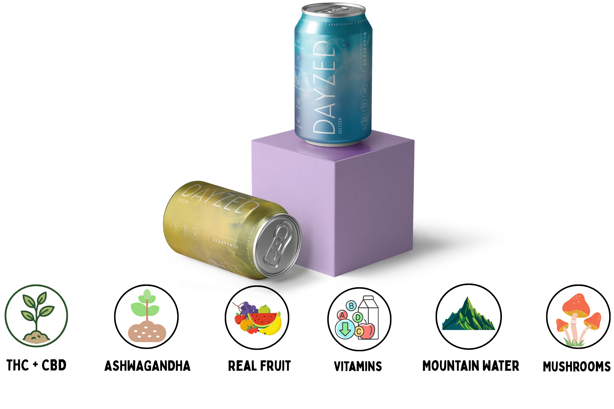DAYZED THC/CBD Seltzers - Infused Social Tonics + Adaptogens, Real ...