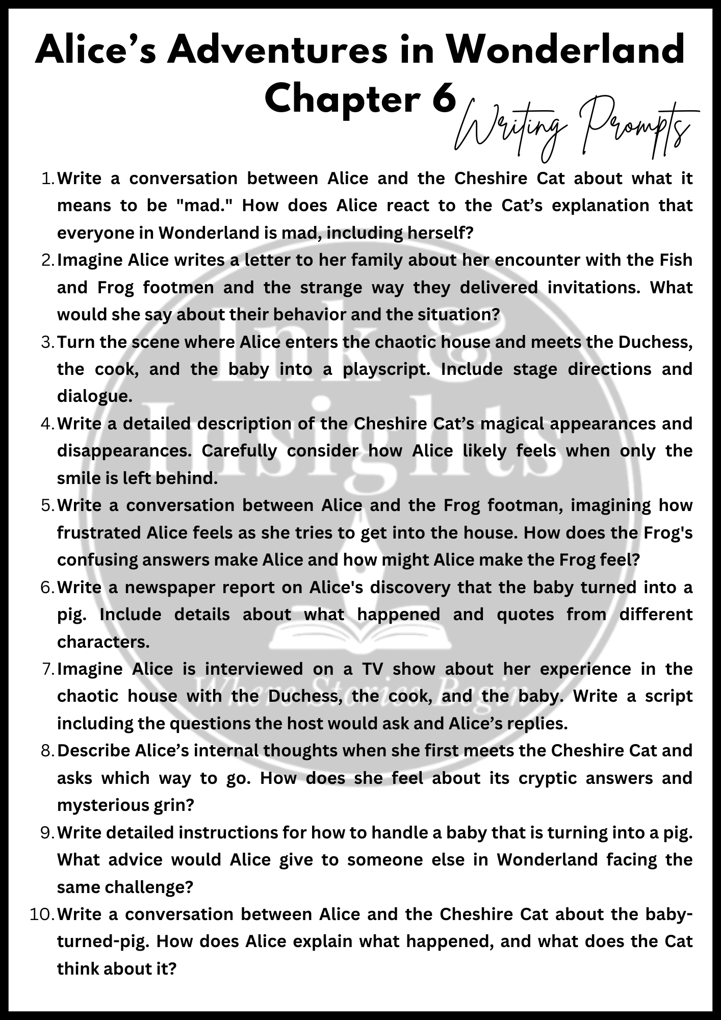 Alice's Adventures In Wonderland Creative Writing Prompts — Ink & Insights