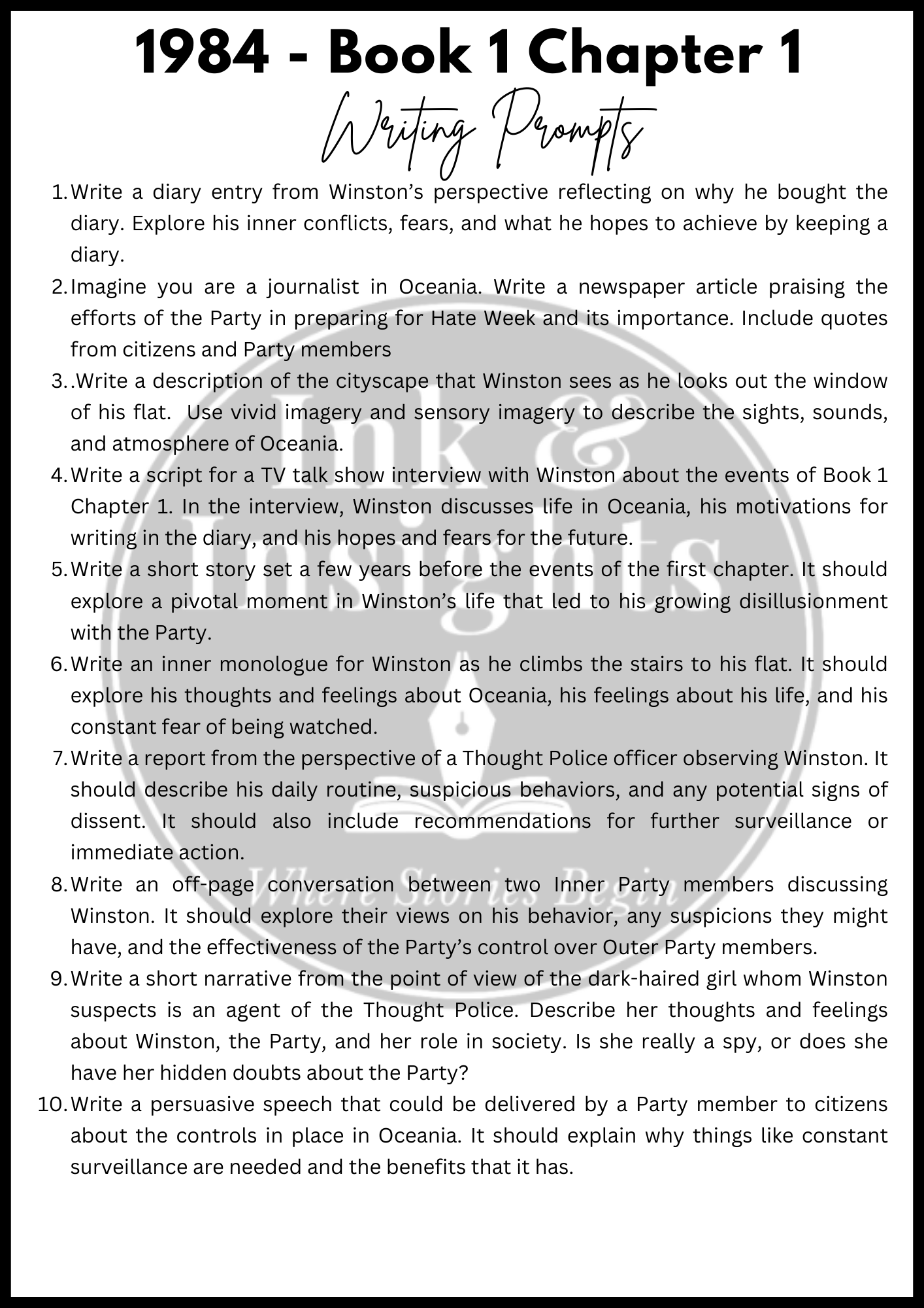 1984 Creative Writing Prompts — Ink & Insights