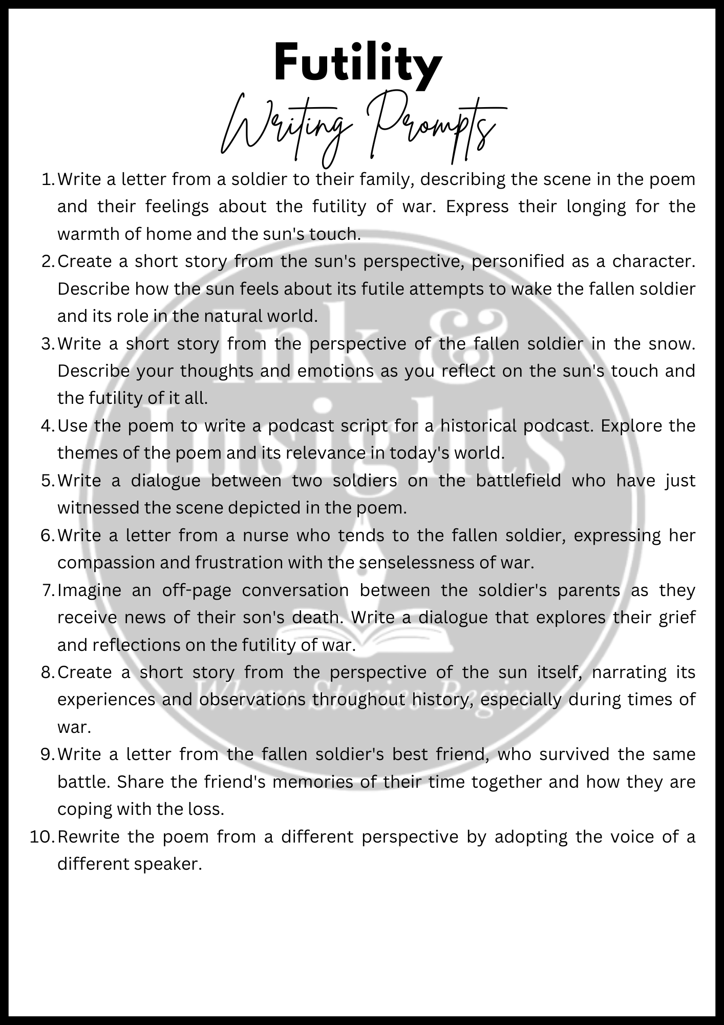 Futility Post-Reading Creative Writing Prompts — Ink & Insights