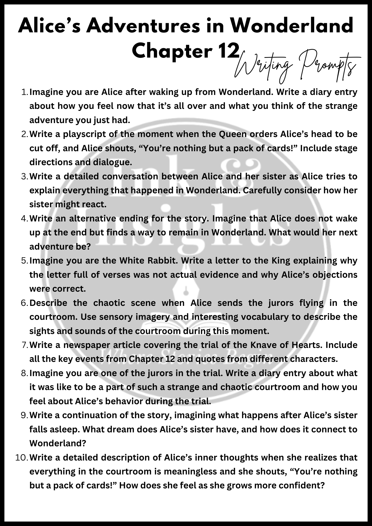 Alice's Adventures In Wonderland Creative Writing Prompts — Ink & Insights