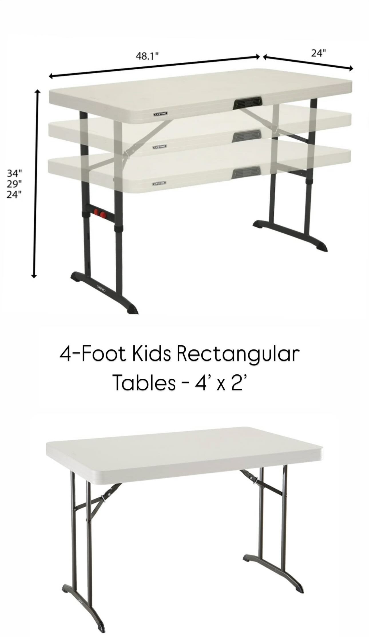 Kids Rectangular Plastic Tables - 4' x 2' — Party Rental Cassy