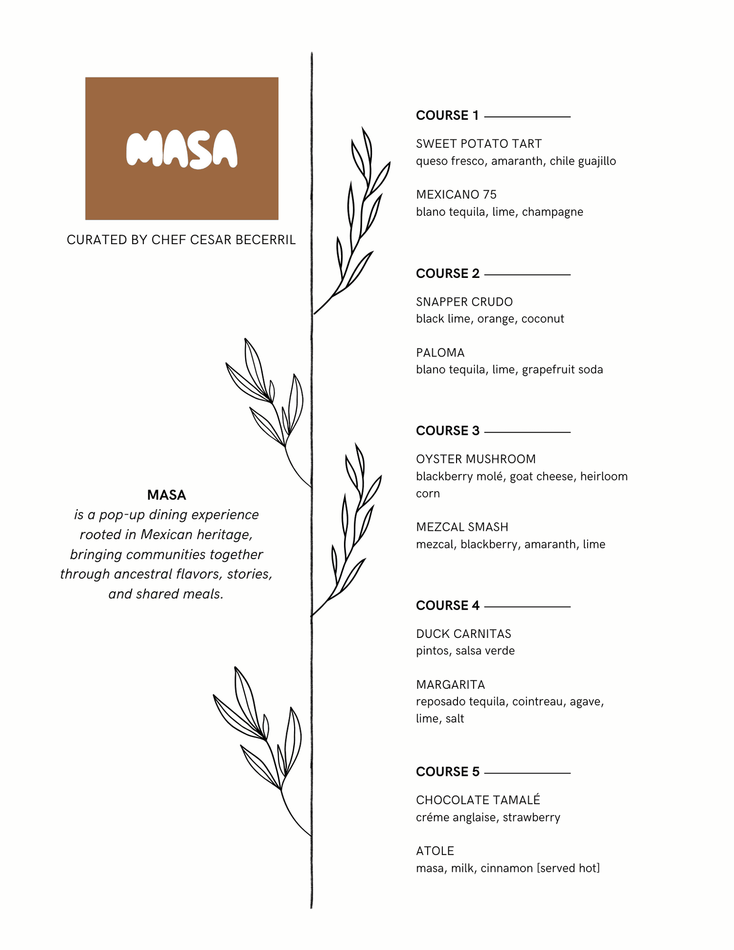 Masa Dinner Menu — 623 - Venue and Events