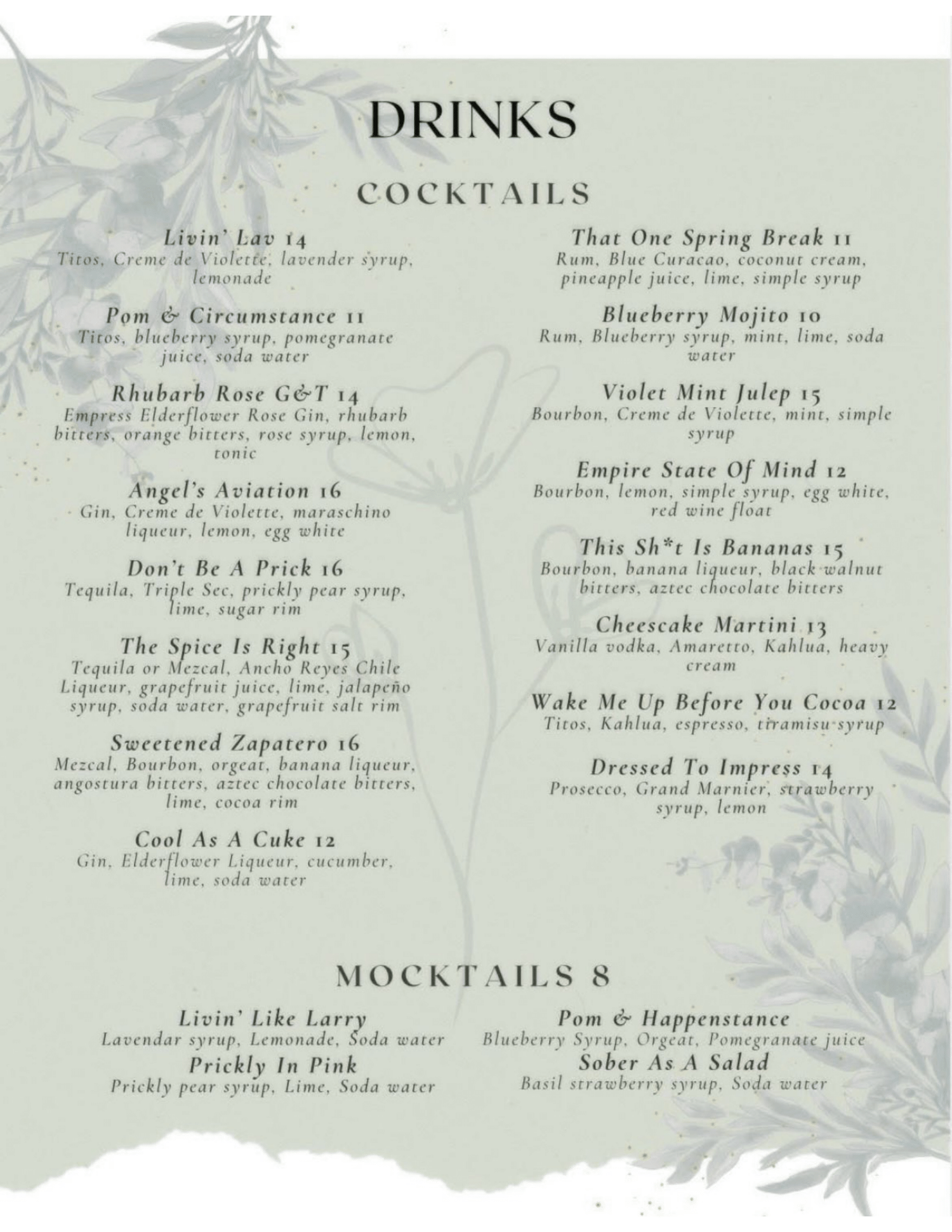 Our Menu The Coterie Restaurant