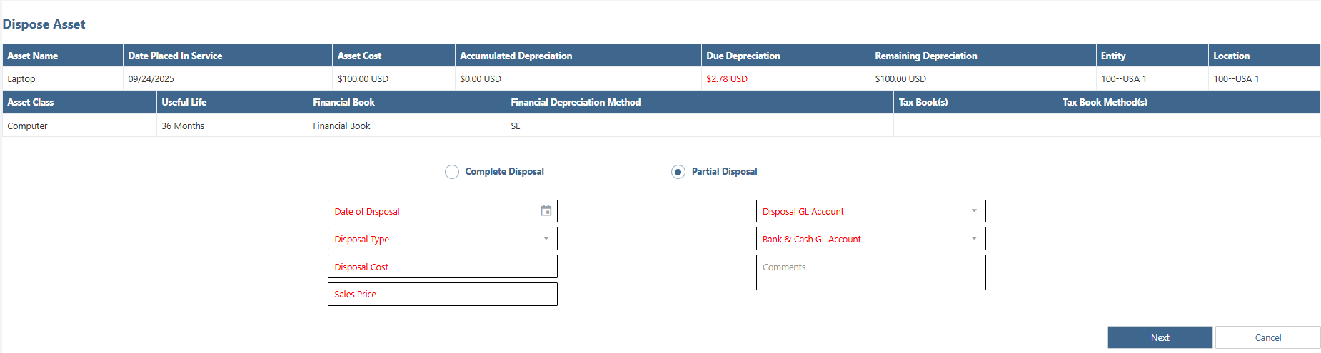 15. Partial disposal of an Asset — Sage Intacct Technical Solutions