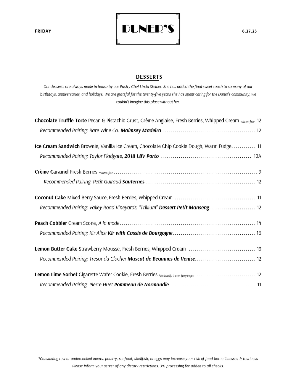 Today's Menus — Duner's Restaurant