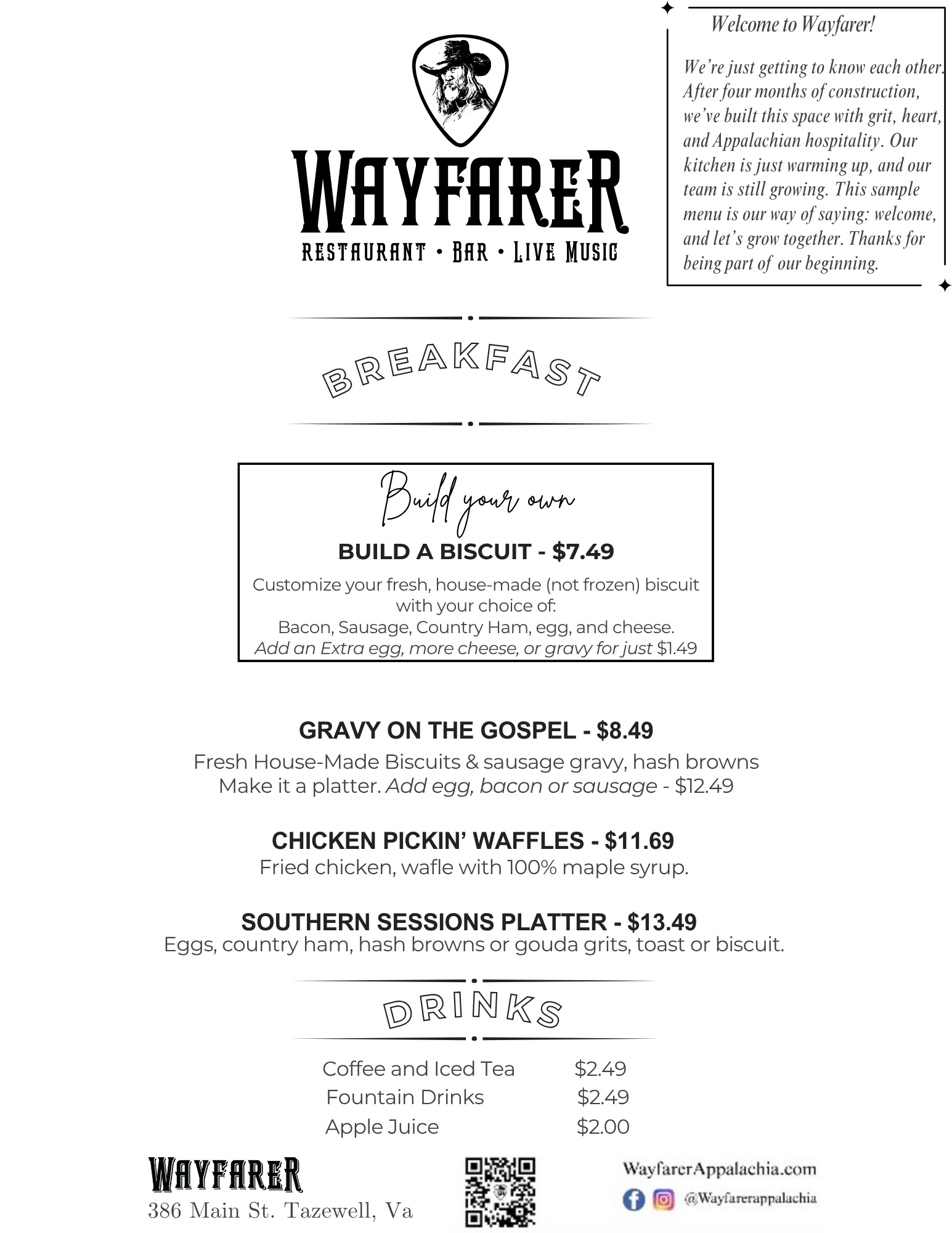 Menu — Wayfarer Appalachia