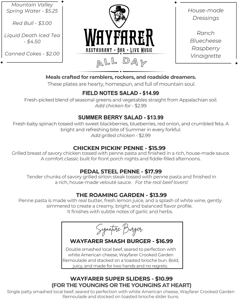 Menu — Wayfarer Appalachia