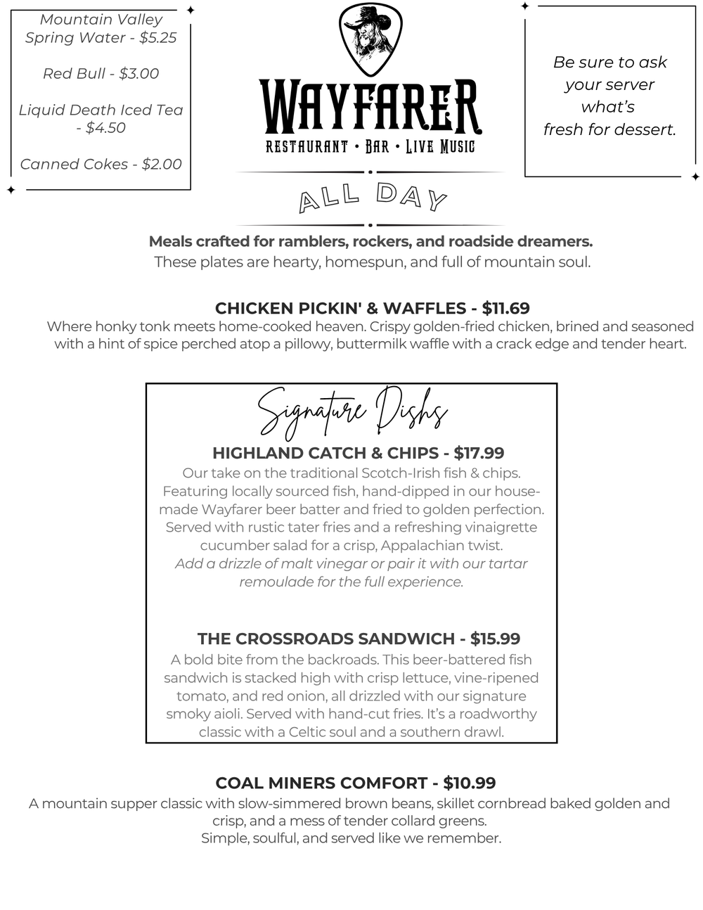 Menu — Wayfarer Appalachia