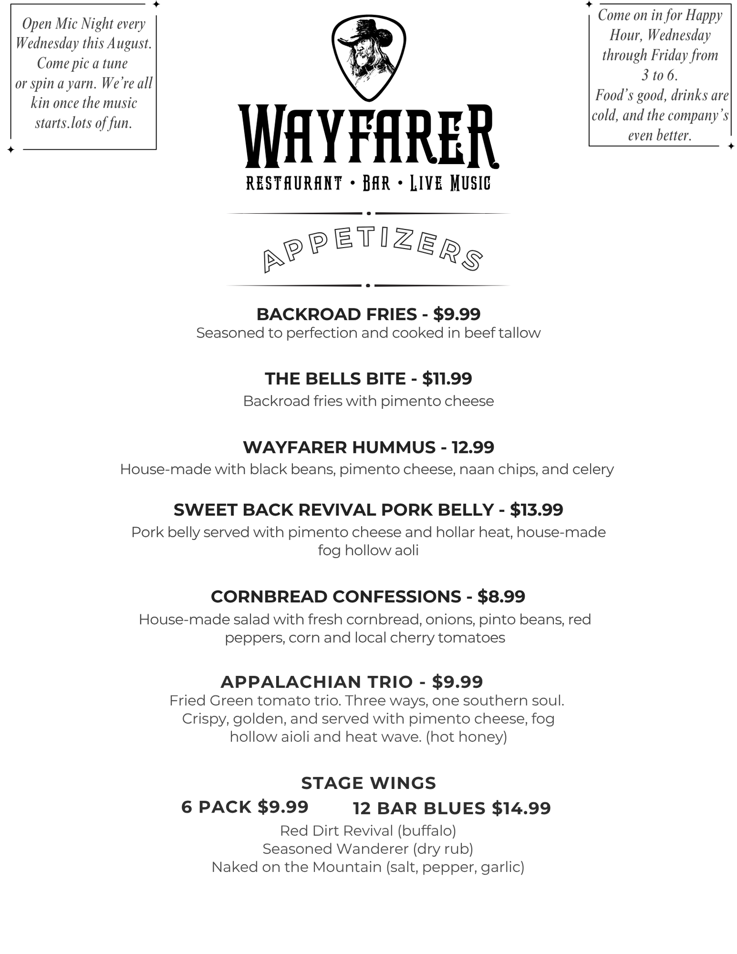 Menu — Wayfarer Appalachia