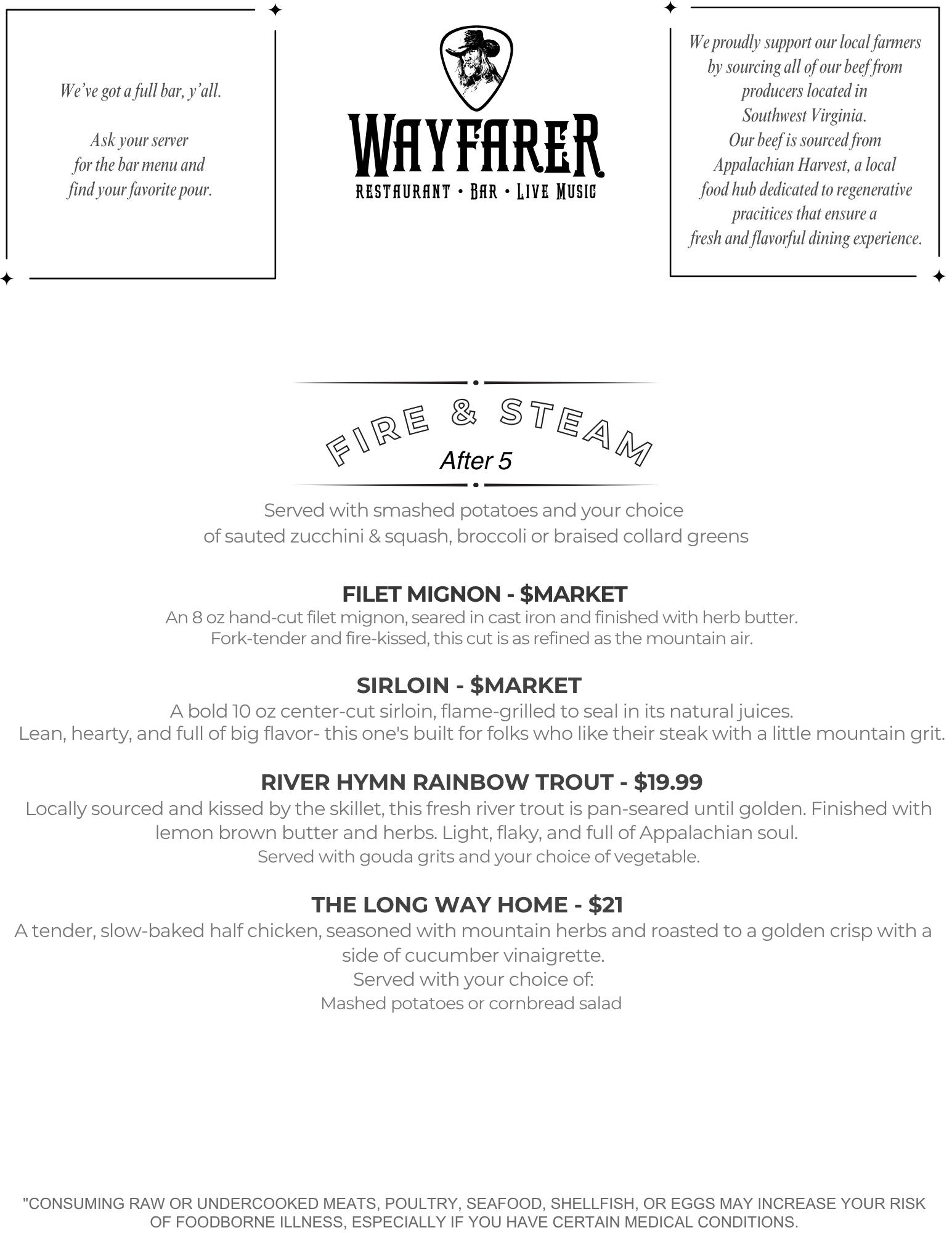 Menu — Wayfarer Appalachia