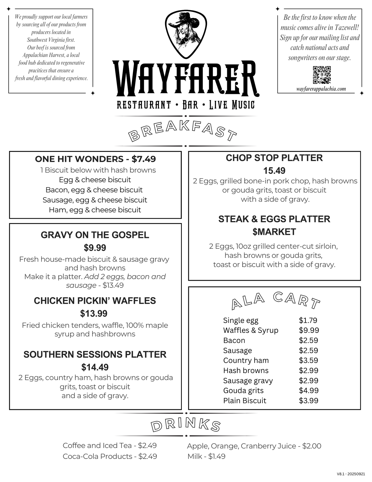 Menu | Discover & Dine Today — Wayfarer Appalachia