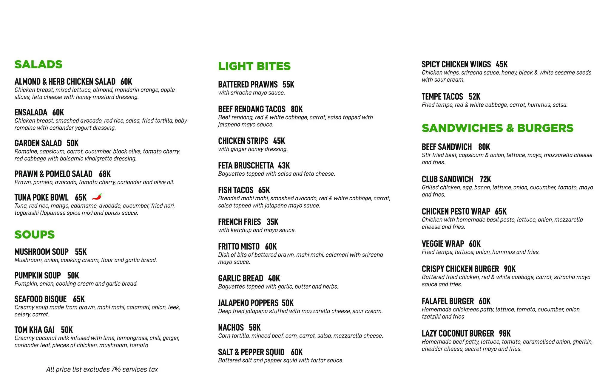 Menu – Cocktails, Lunch, Dinner & Beer Buckets | Lazy Coconut
