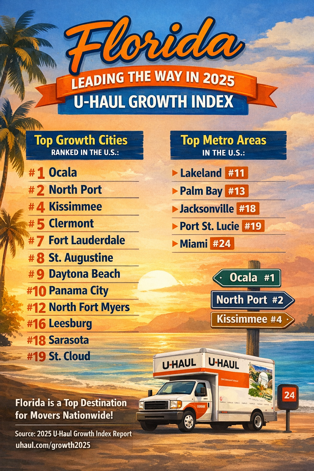Florida Population Growth 2025: U-Haul Growth Index Ranks Top Cities ...