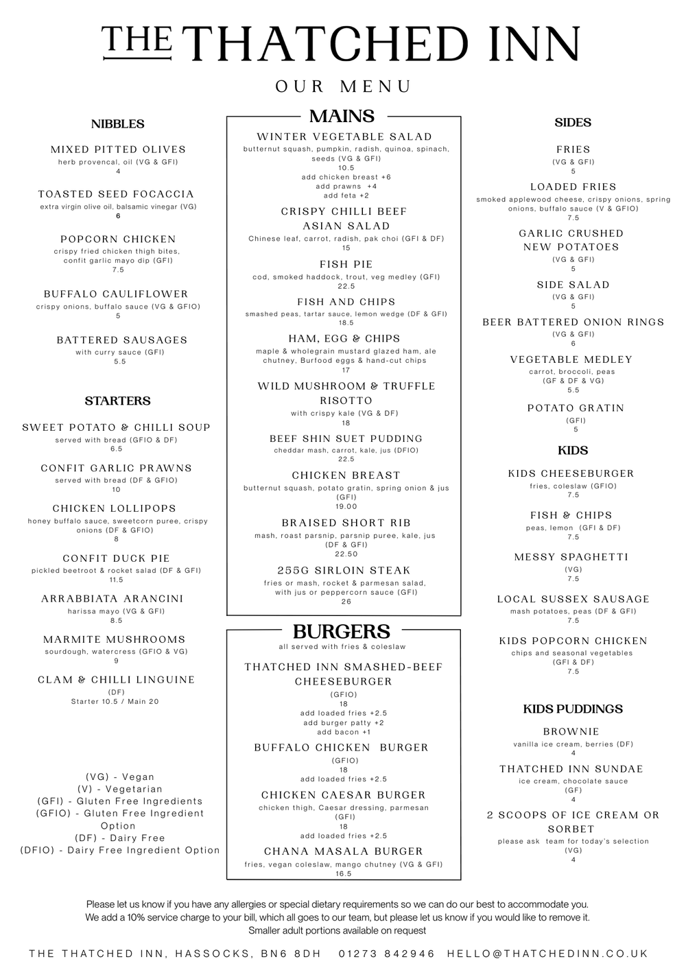 Food & Drink Menu | The Thatched Inn West Sussex — The Thatched Inn ...