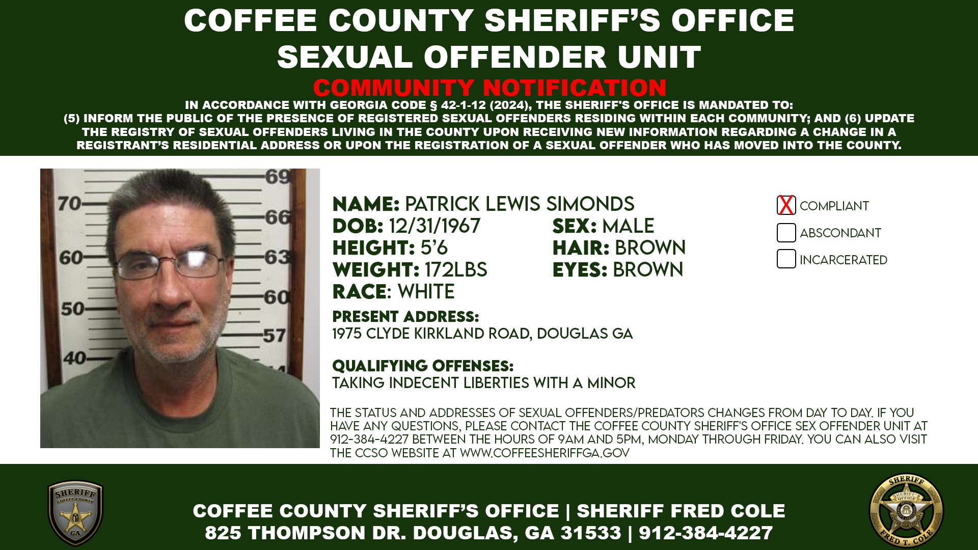 Sheriff's Office of Coffee County GA — Sex Offender Information Bulletin -Blog 2