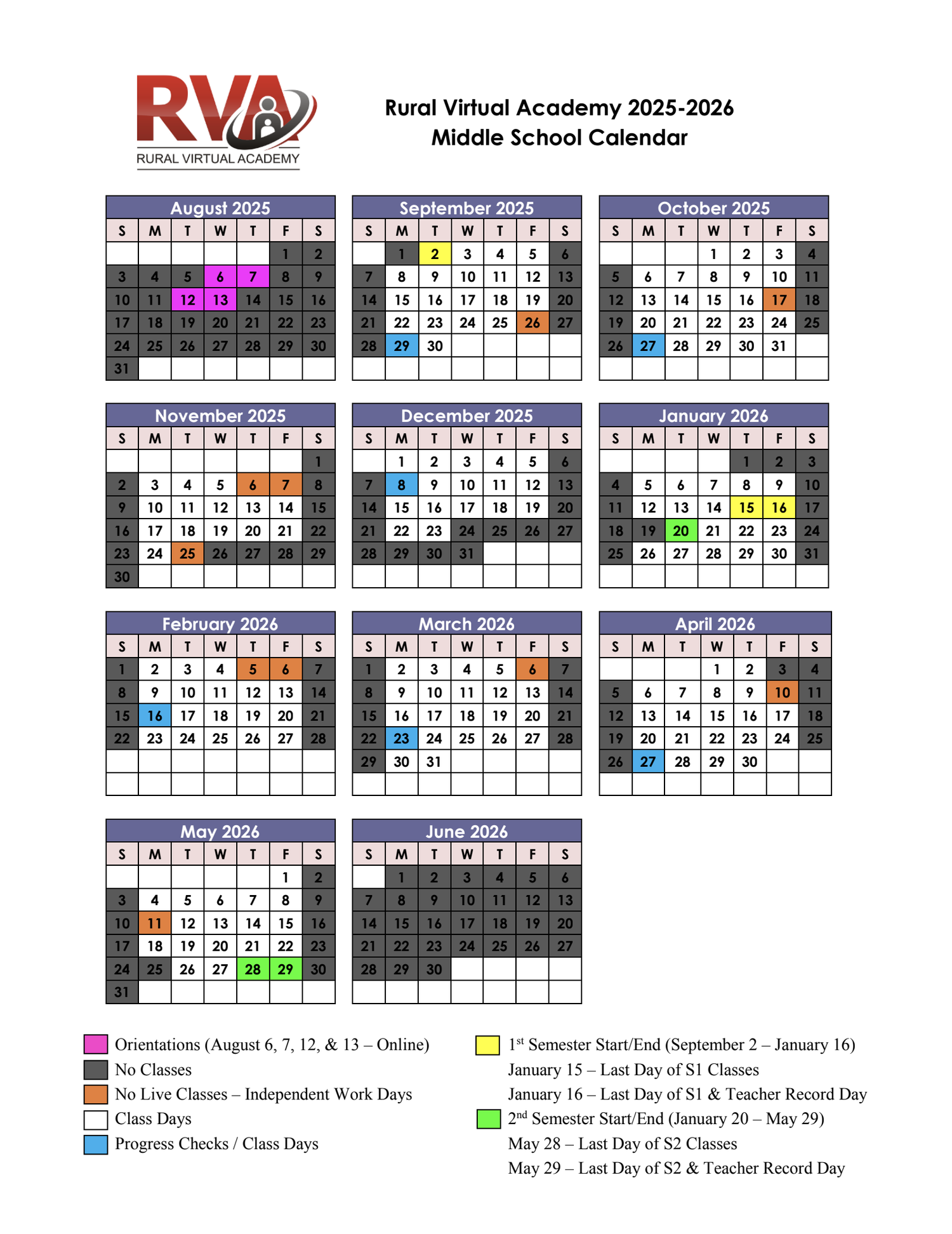 School Calendar New — Rural Virtual Academy