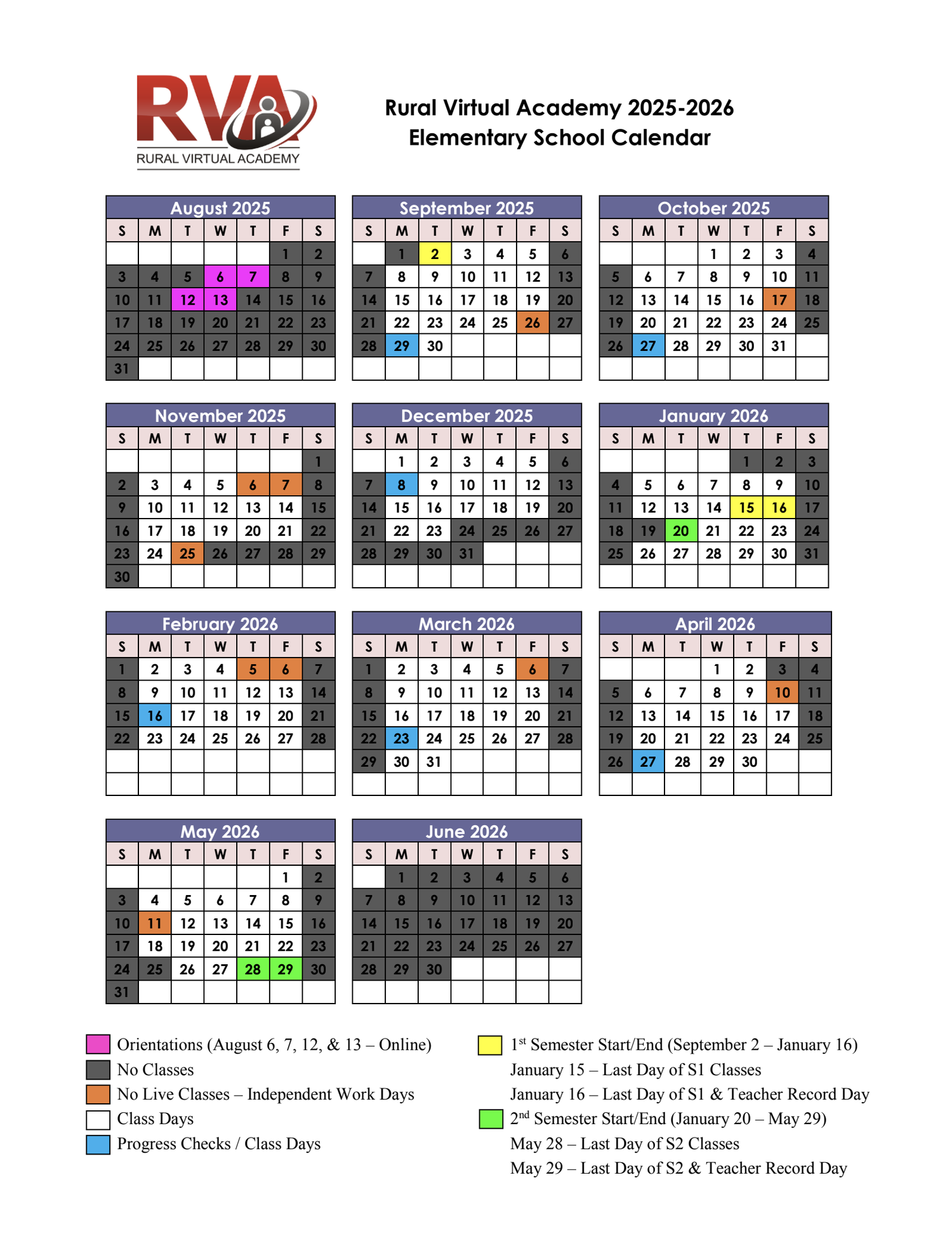 School Calendar New — Rural Virtual Academy