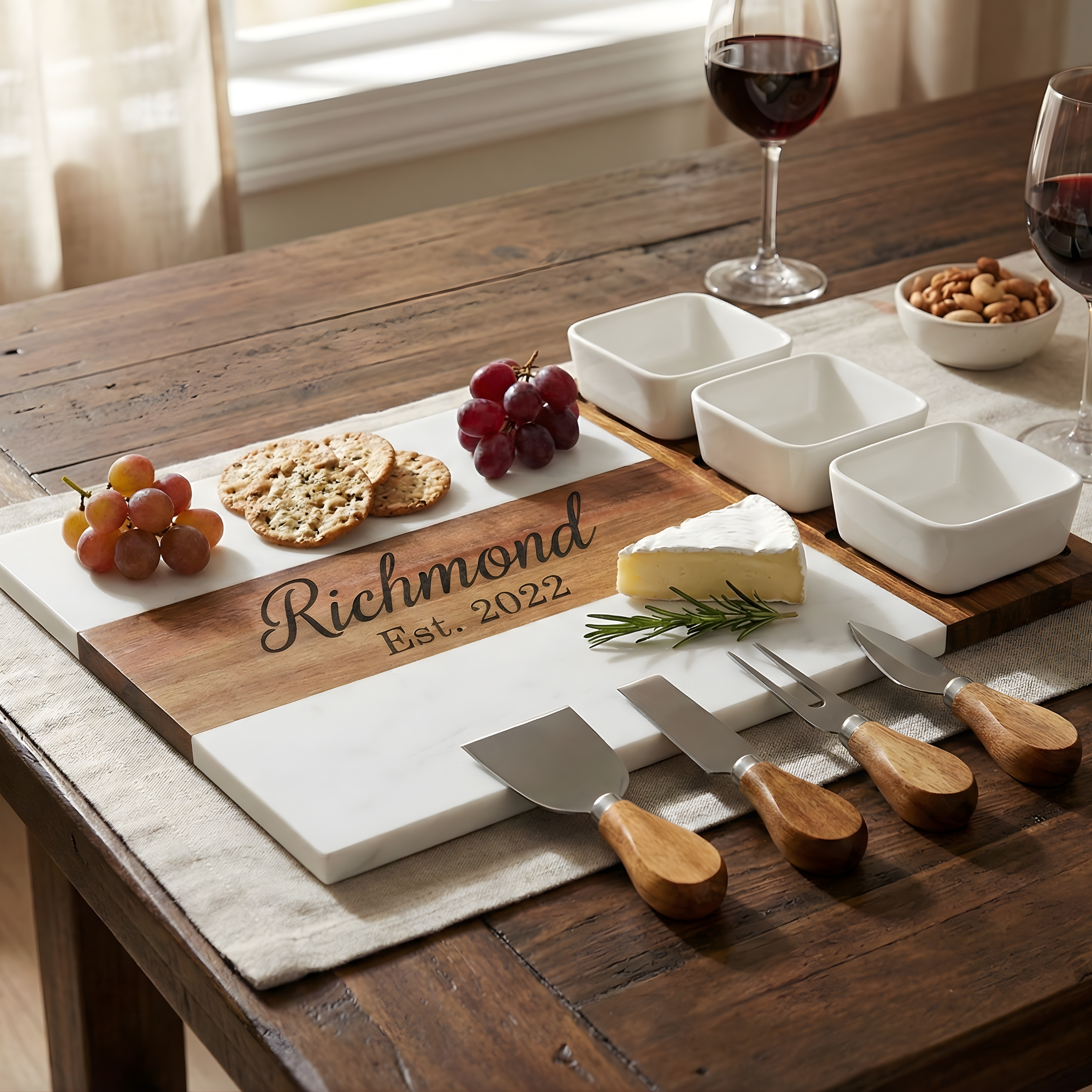Personalized Solid Walnut Charcuterie Board — Anchor and Glass Wood Designs