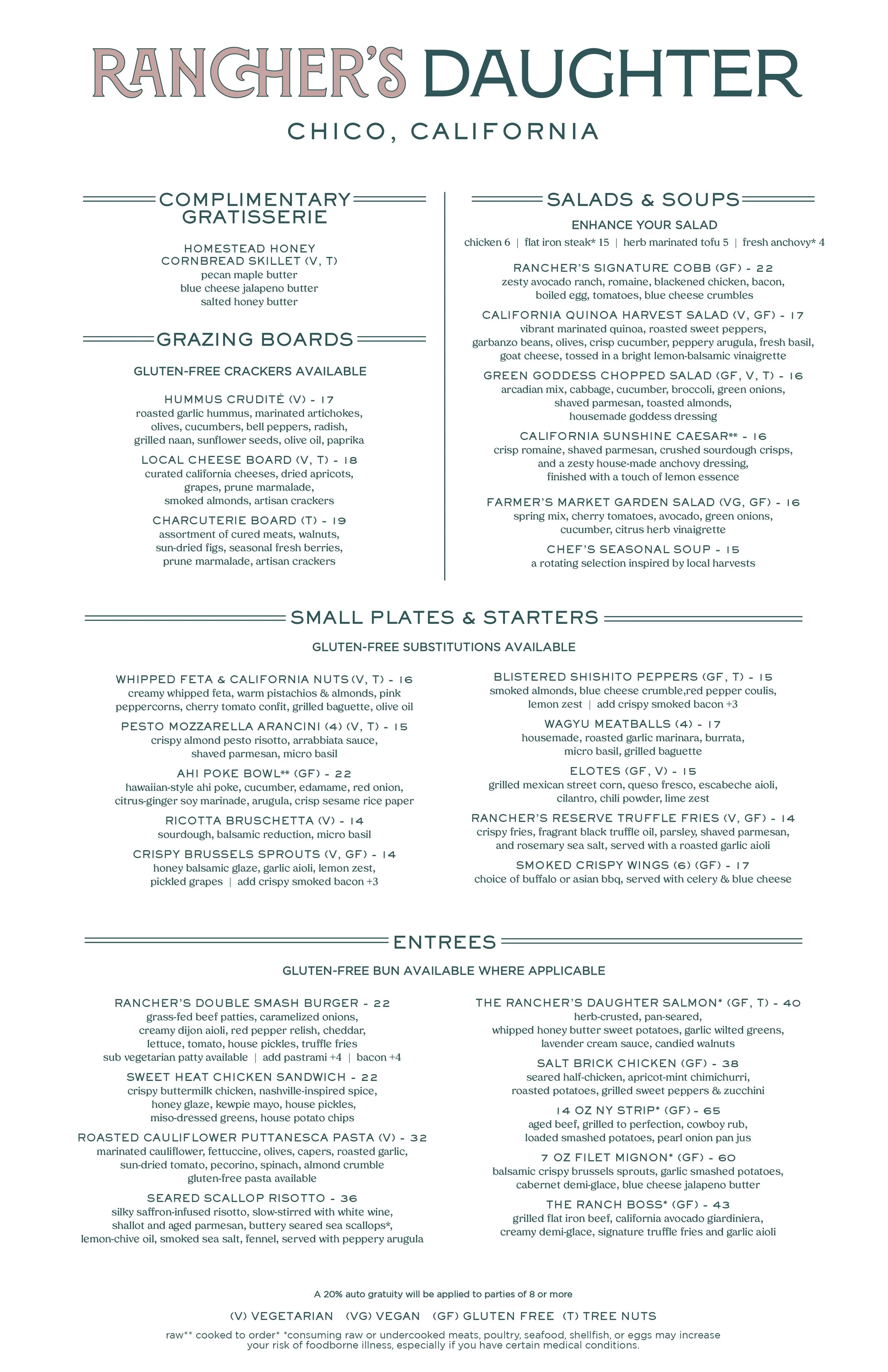 Dinner Menu — Rancher's Daughter