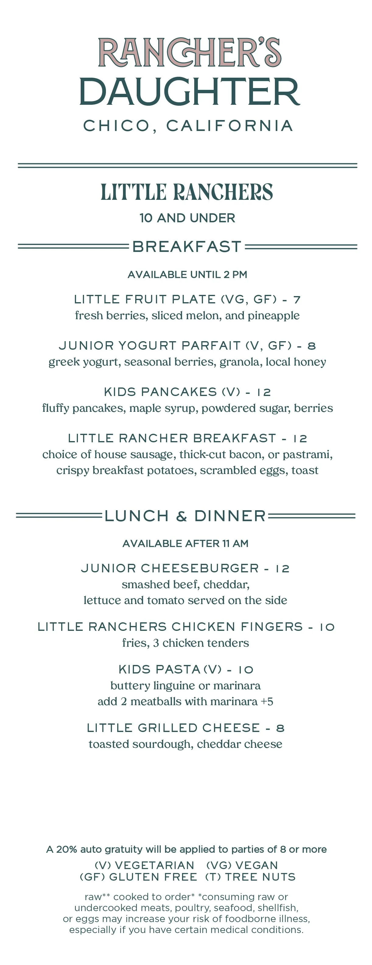 Chico, California Kids Menu — Rancher's Daughter