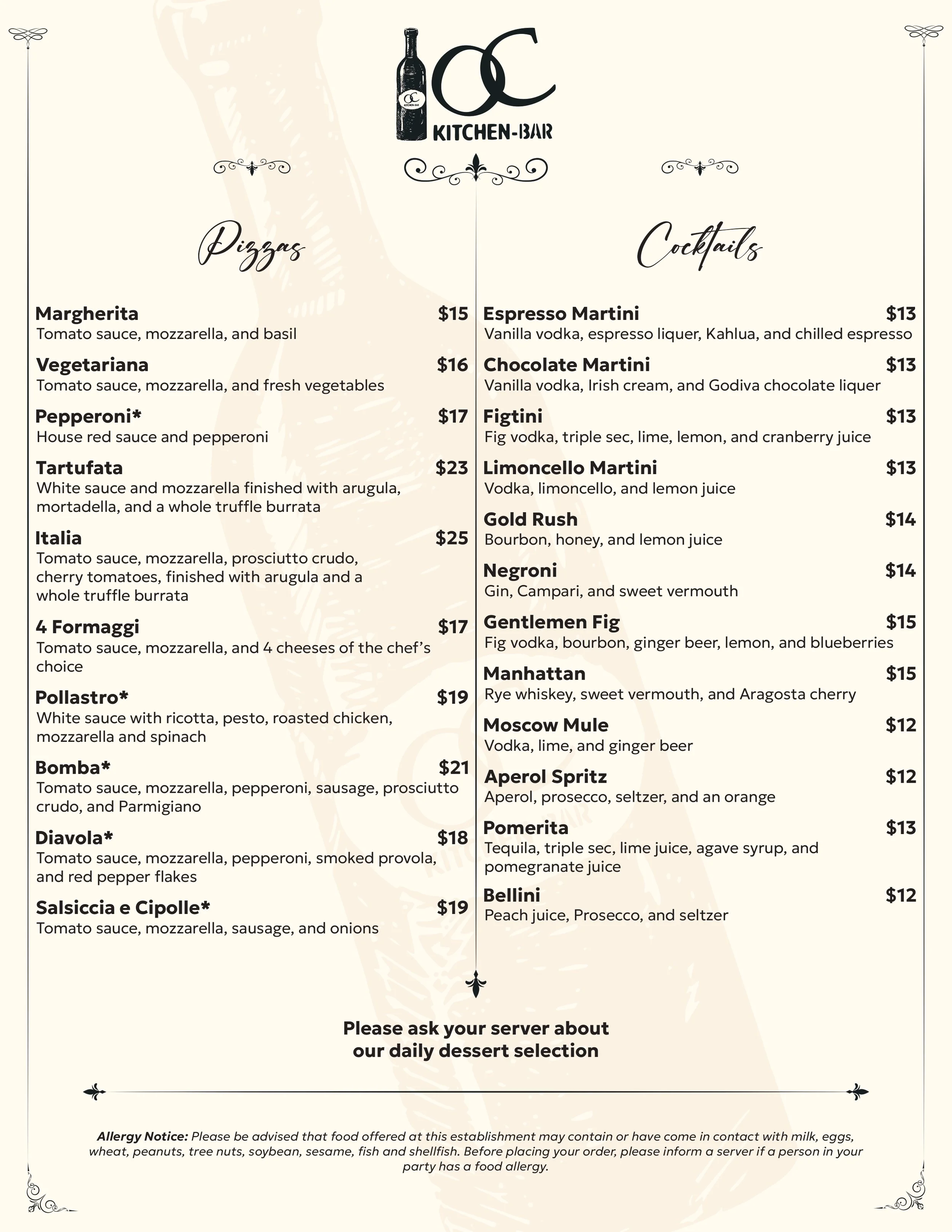 Bar Menu | Explore & Enjoy Now — OC Kitchen and Bar