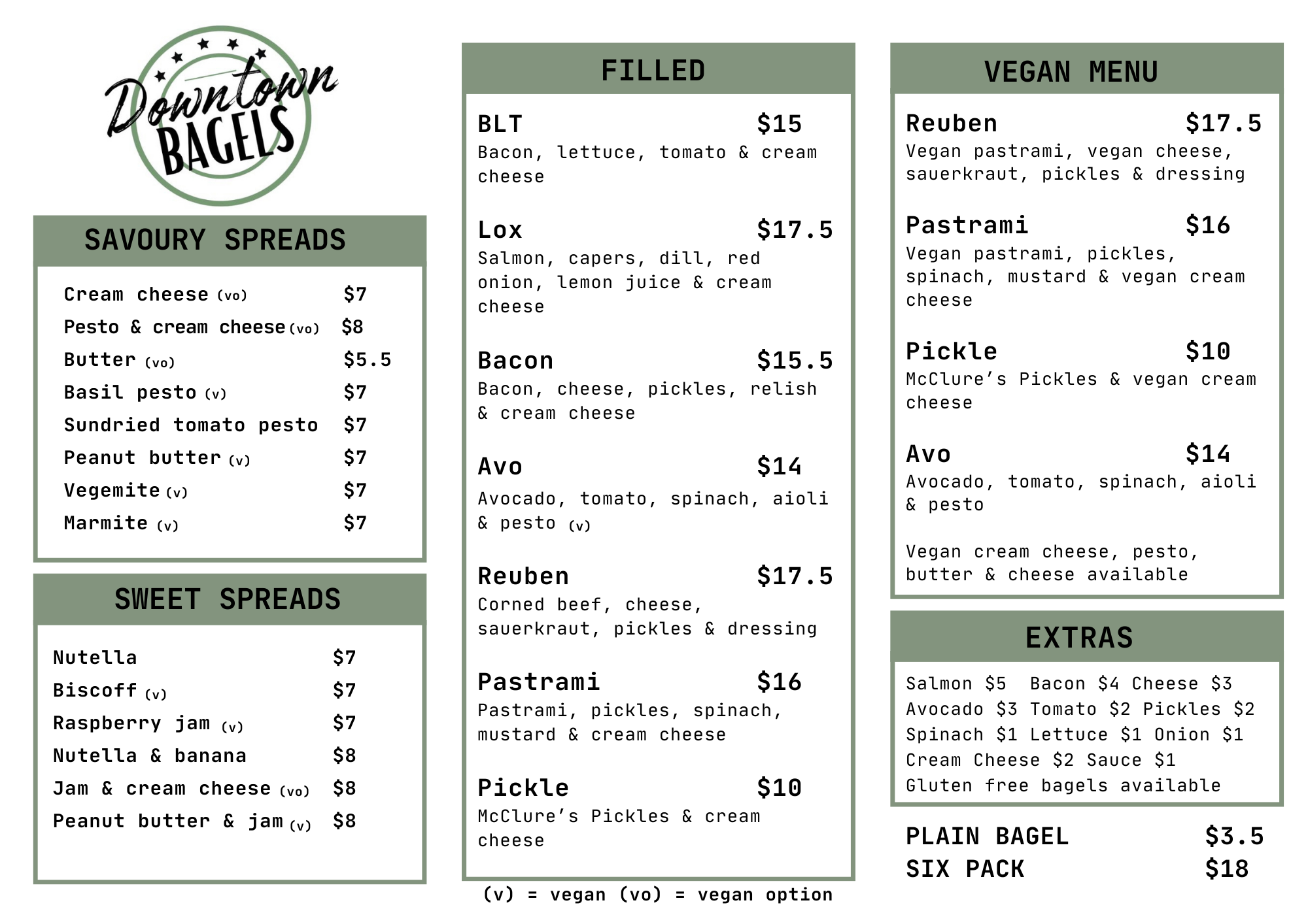 Menu — Downtown Bagels
