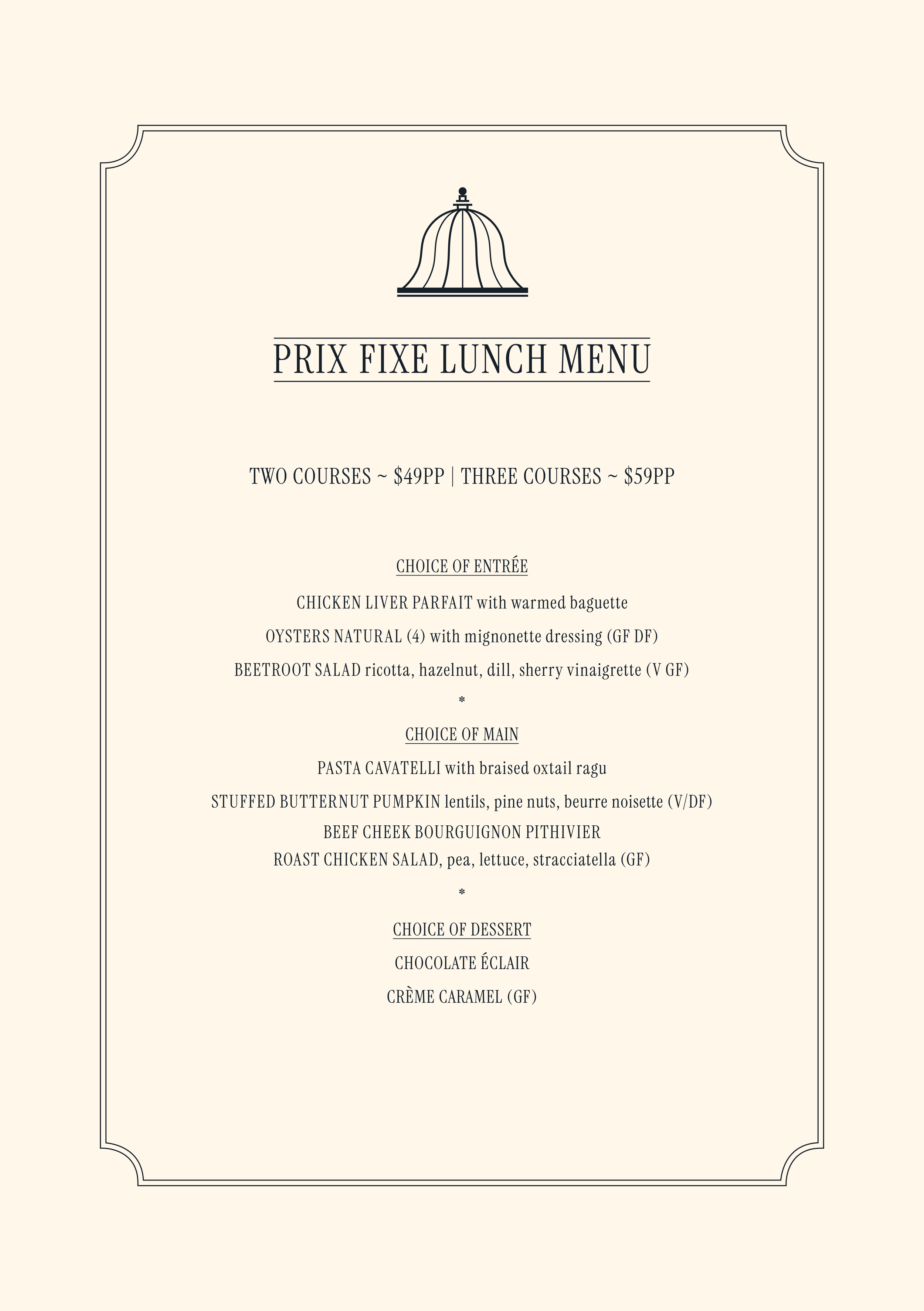 PRIX FIXE LUNCH MENU — Naldham House