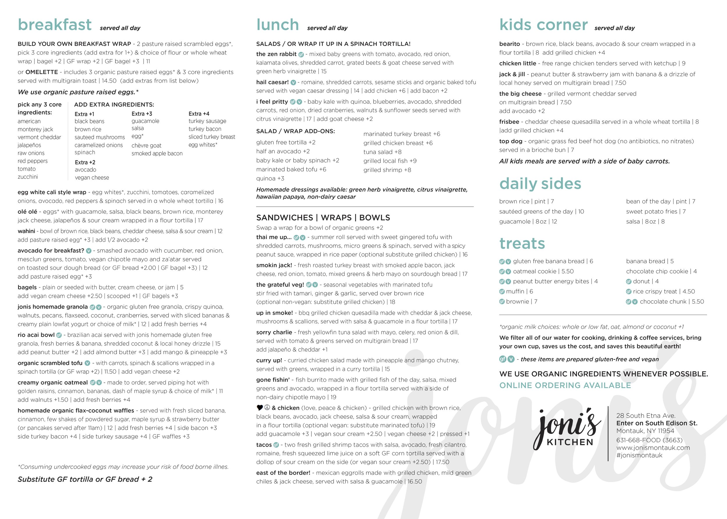 Menu — Joni's Montauk