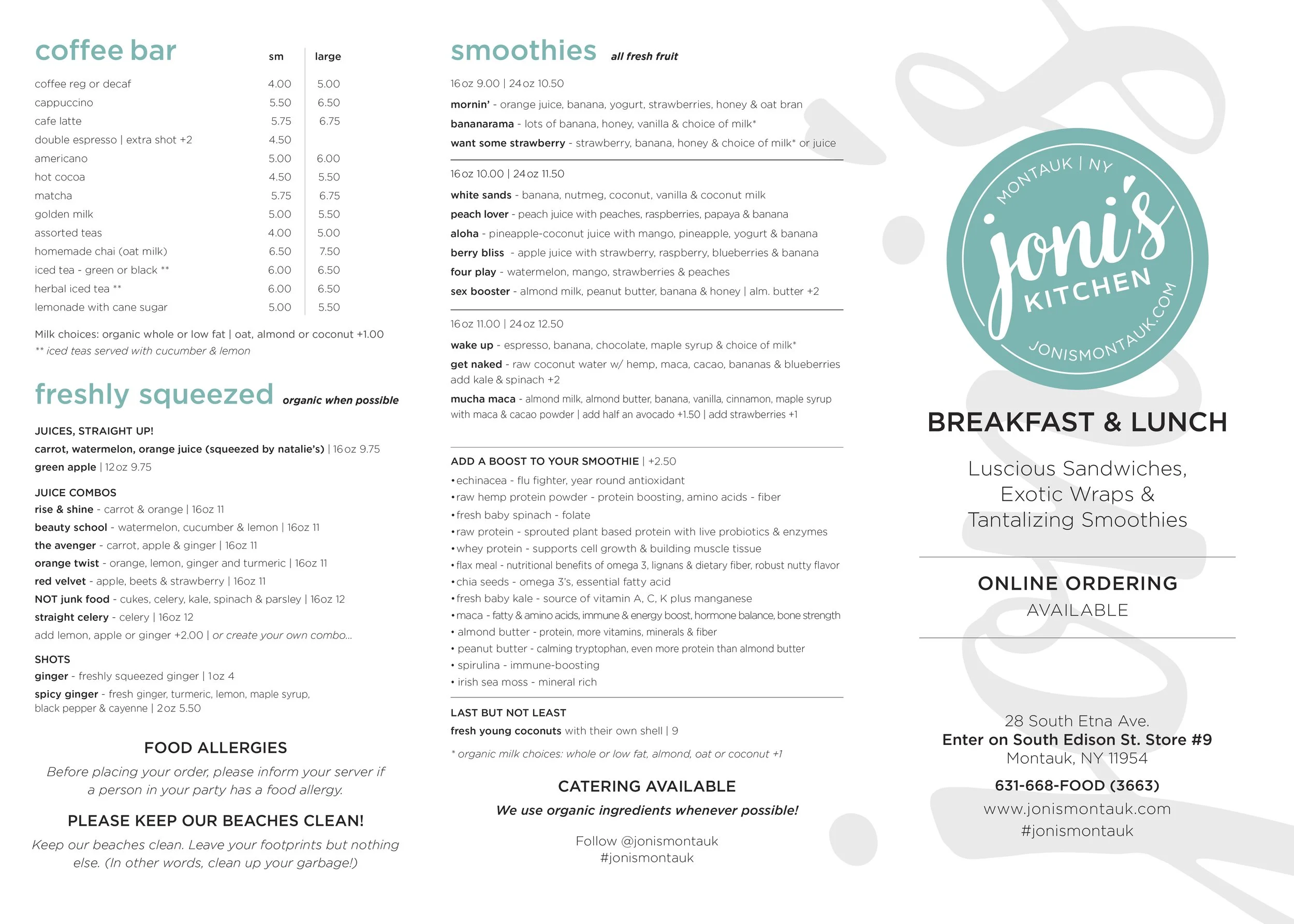 Menu — Joni's Montauk