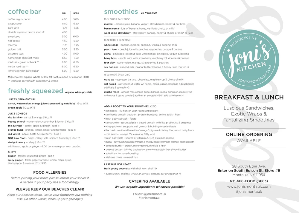 Menu — Joni's Montauk
