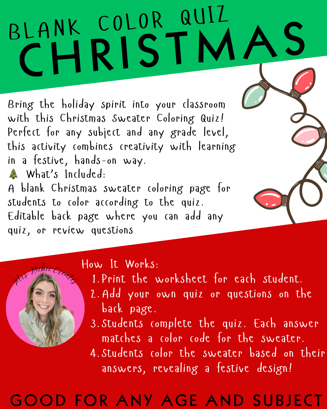 Christmas Sweater Color-by-Quiz – Editable Holiday Activity for Any ...