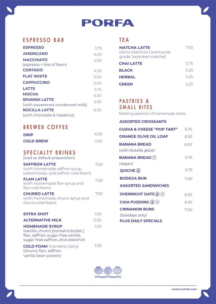 Menu | Browse & Satisfy Your Coffee Cravings — Porfa Coffee