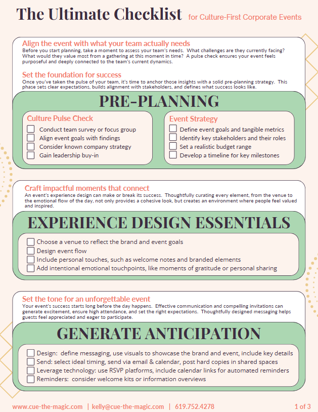 The ultimate corporate event checklist for culture-driven teams. — Cue ...
