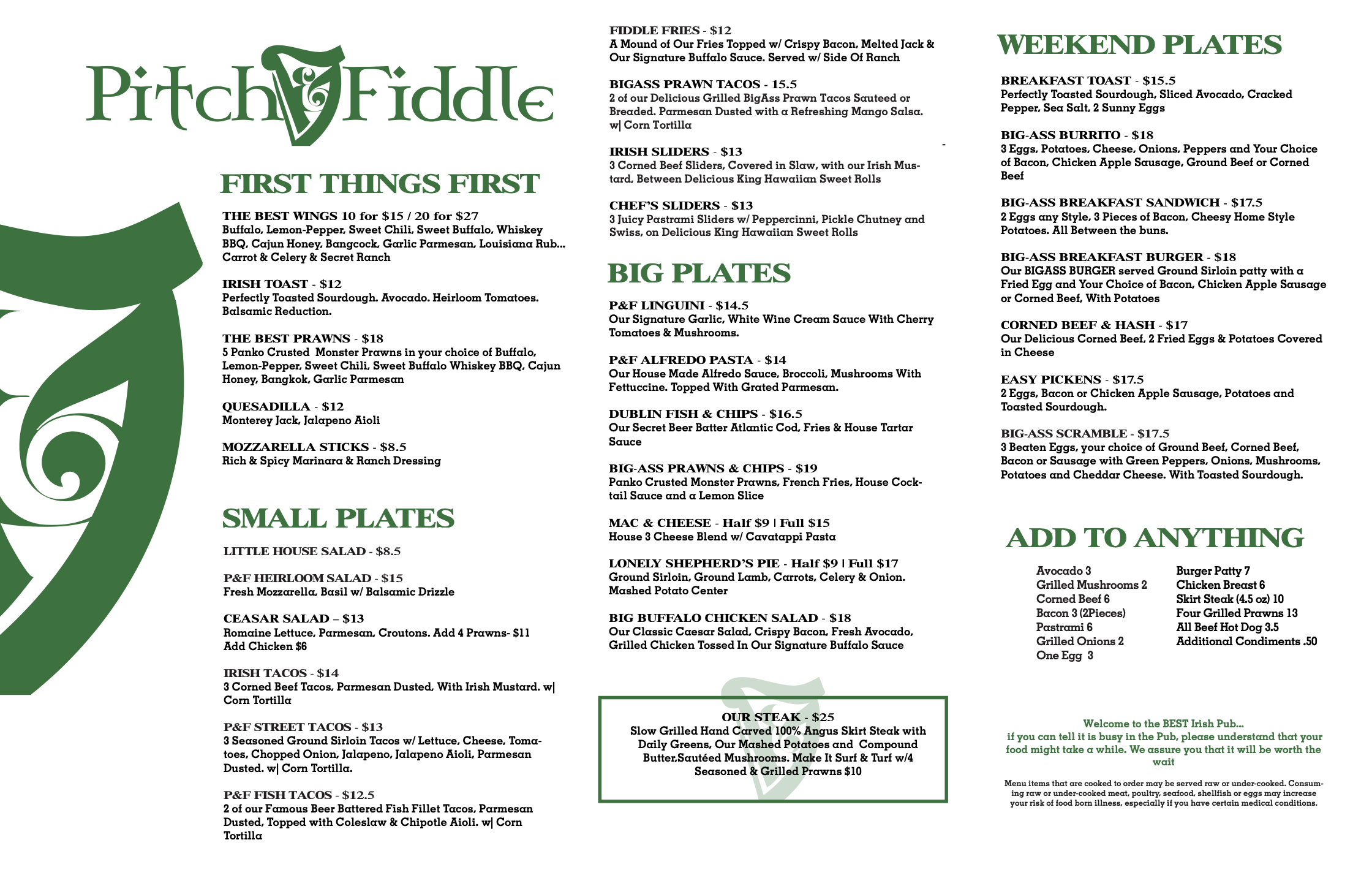 Menu — Pitch and Fiddle La Riv