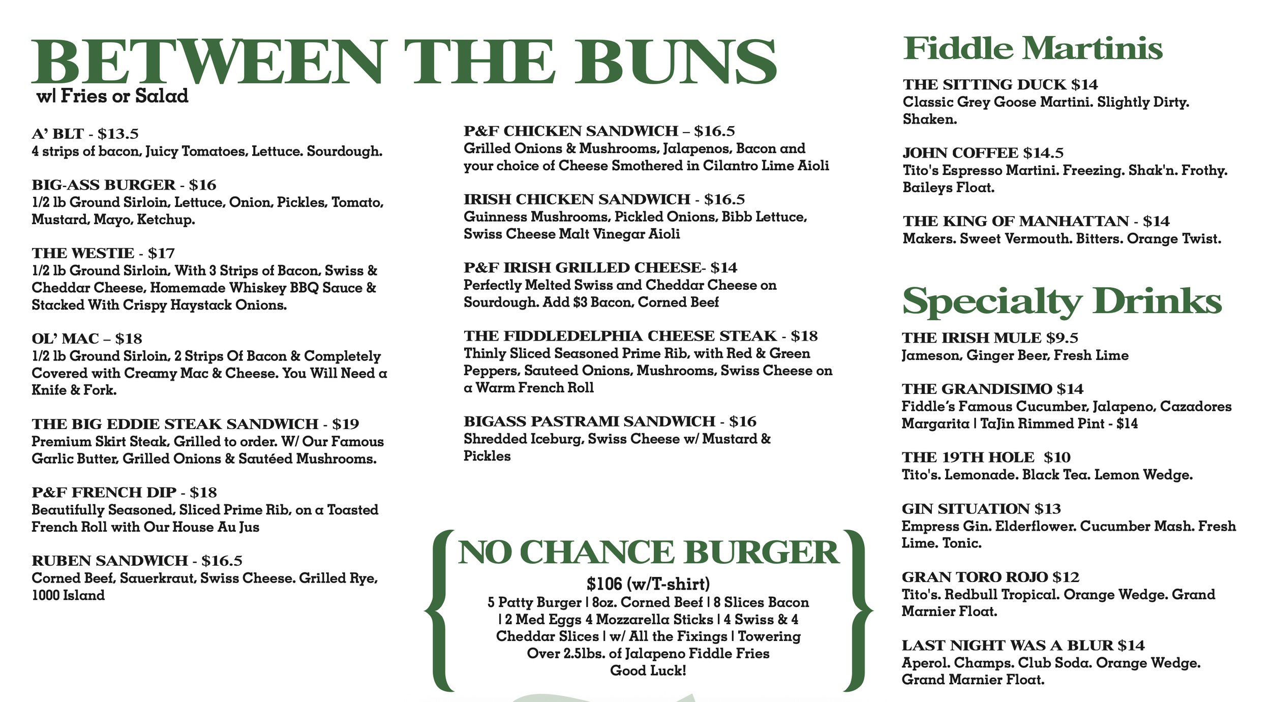 Menu — Pitch and Fiddle La Riv