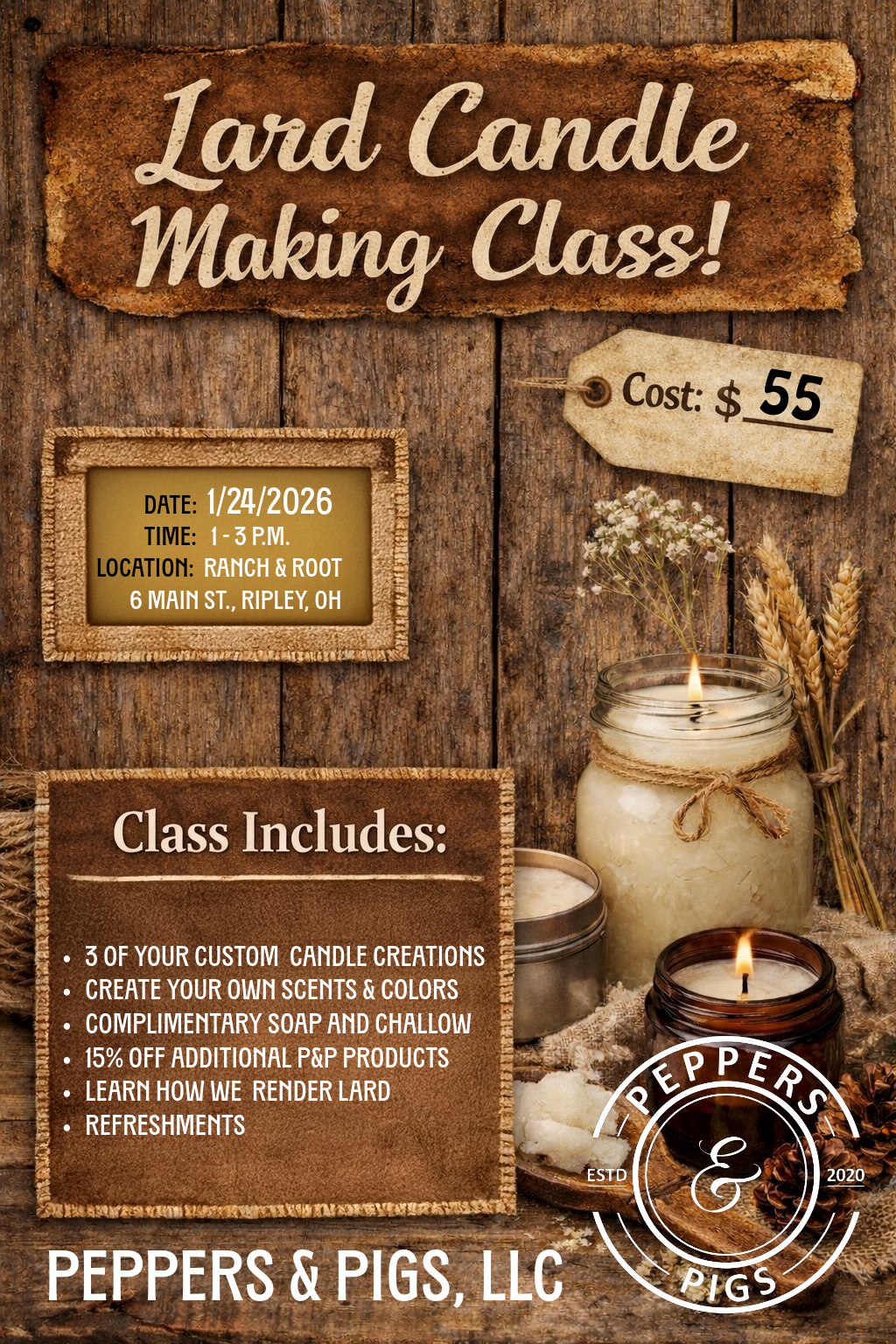 January 24th: Lard Candle Making Class — Ranch & Root Market, LLC
