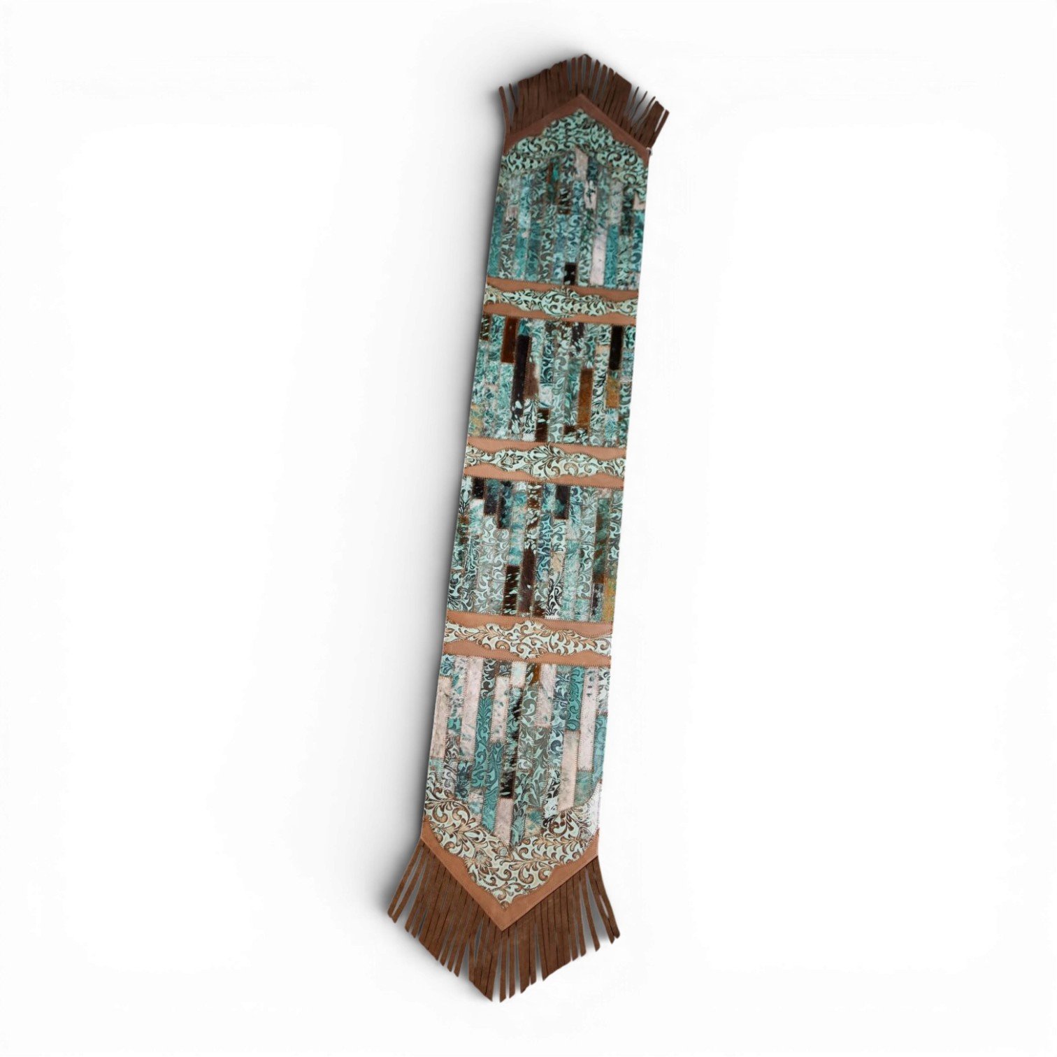 Montana Tooled Leather & Cowhide Table Runner | Western Leather Table ...