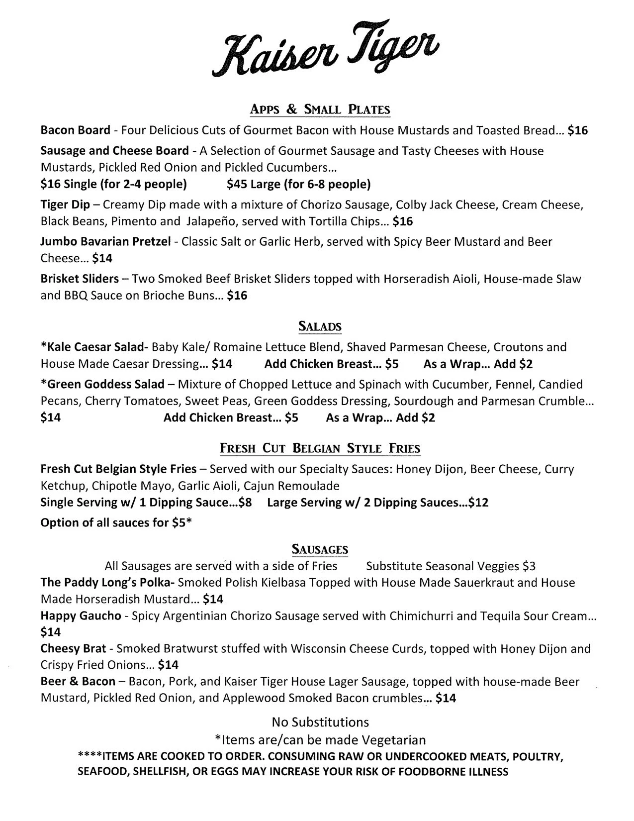 Lunch and Dinner Menu | Savor the Flavors Today — Kaiser Tiger