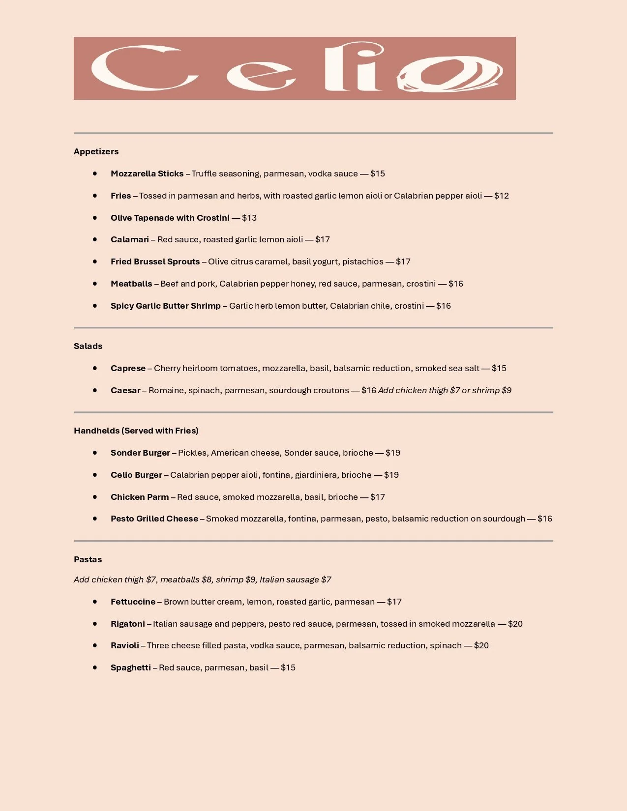 Menu | Discover & Dine - Join Us Today — Celio