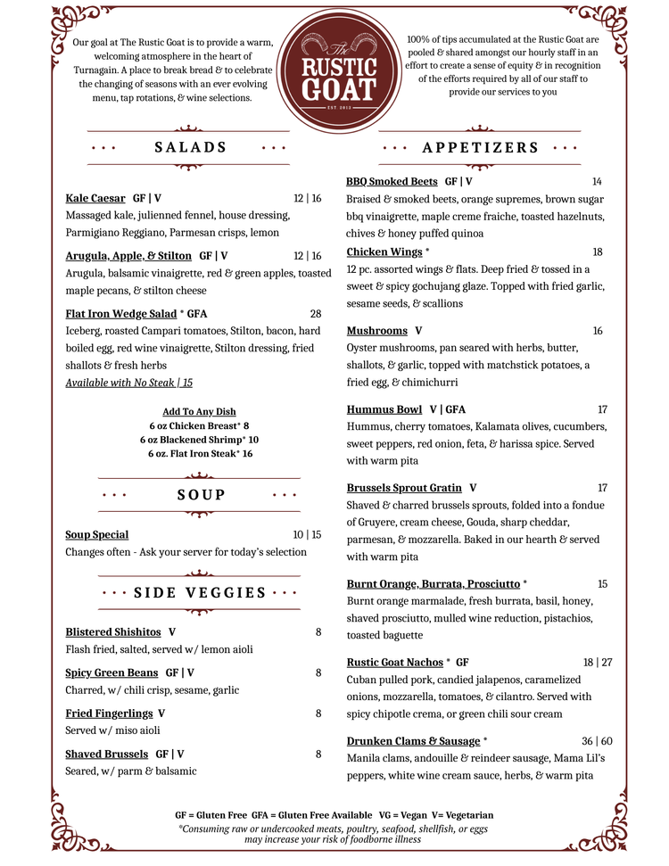 Menu — Rustic Goat
