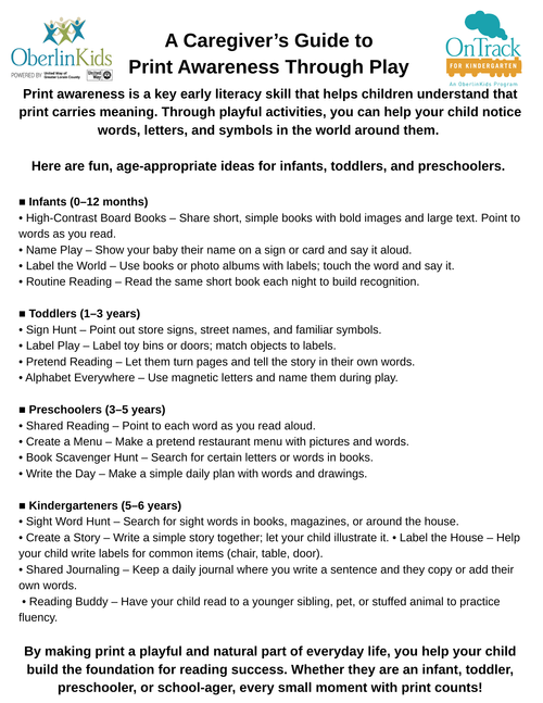 A Caregiver's Guide to Print Awareness Through Play — OberlinKids