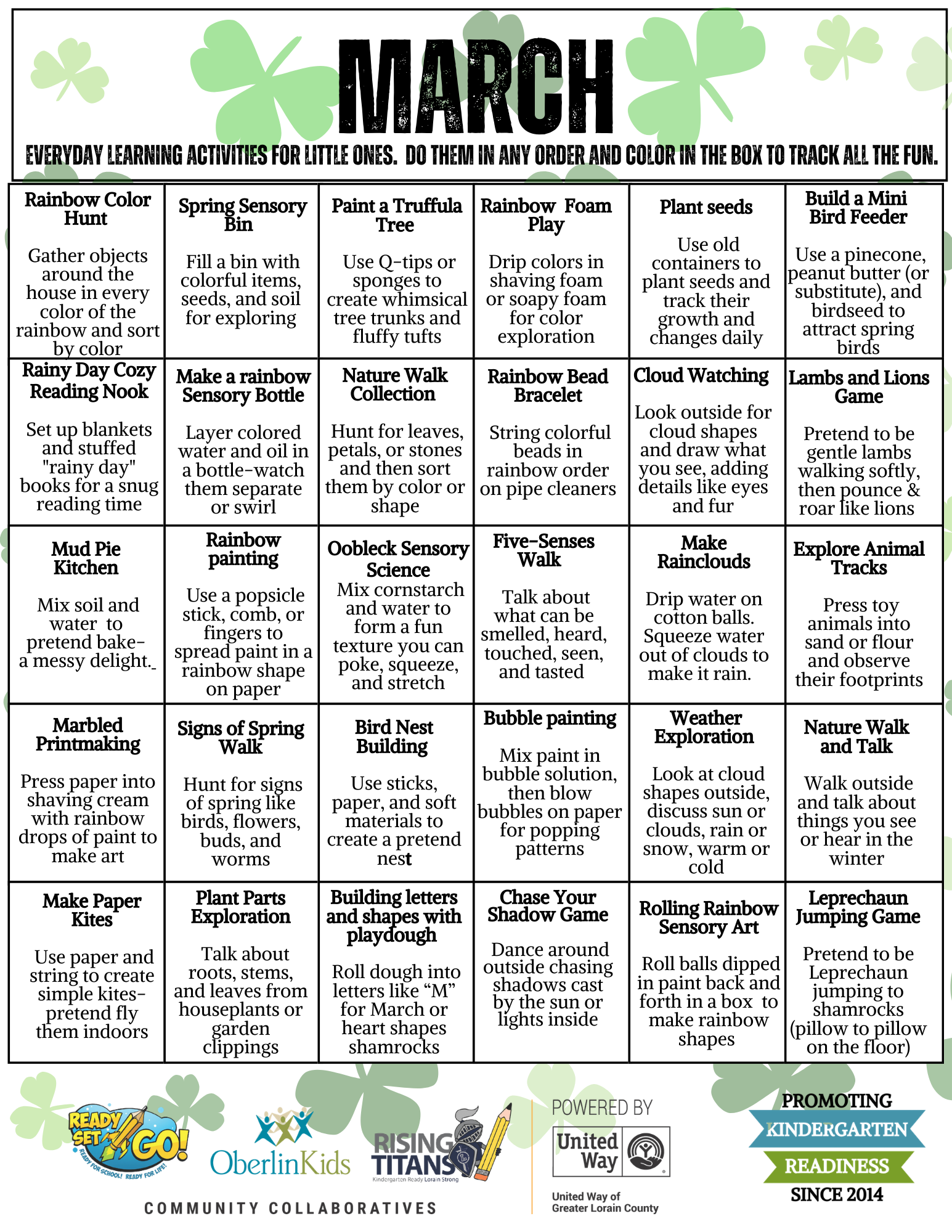 March Activity Calendar — OberlinKids