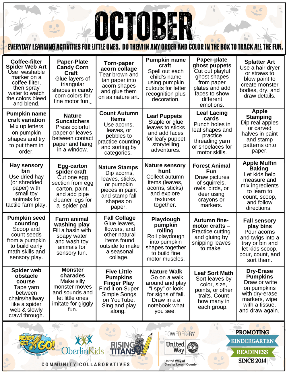 October Activity Calendar — OberlinKids