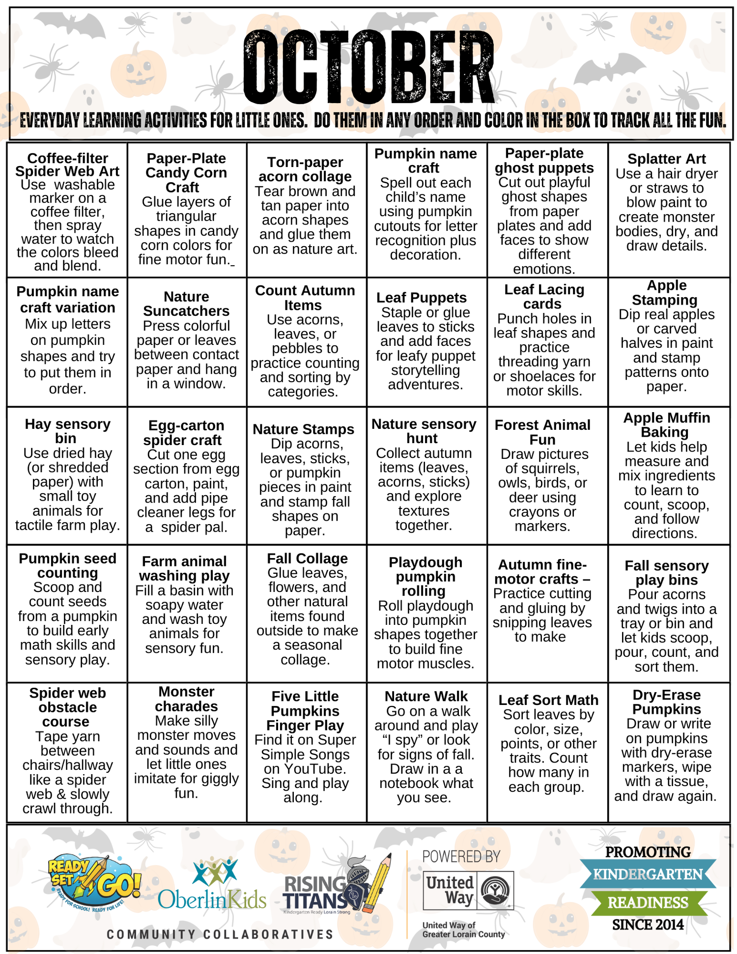 October Activity Calendar — OberlinKids