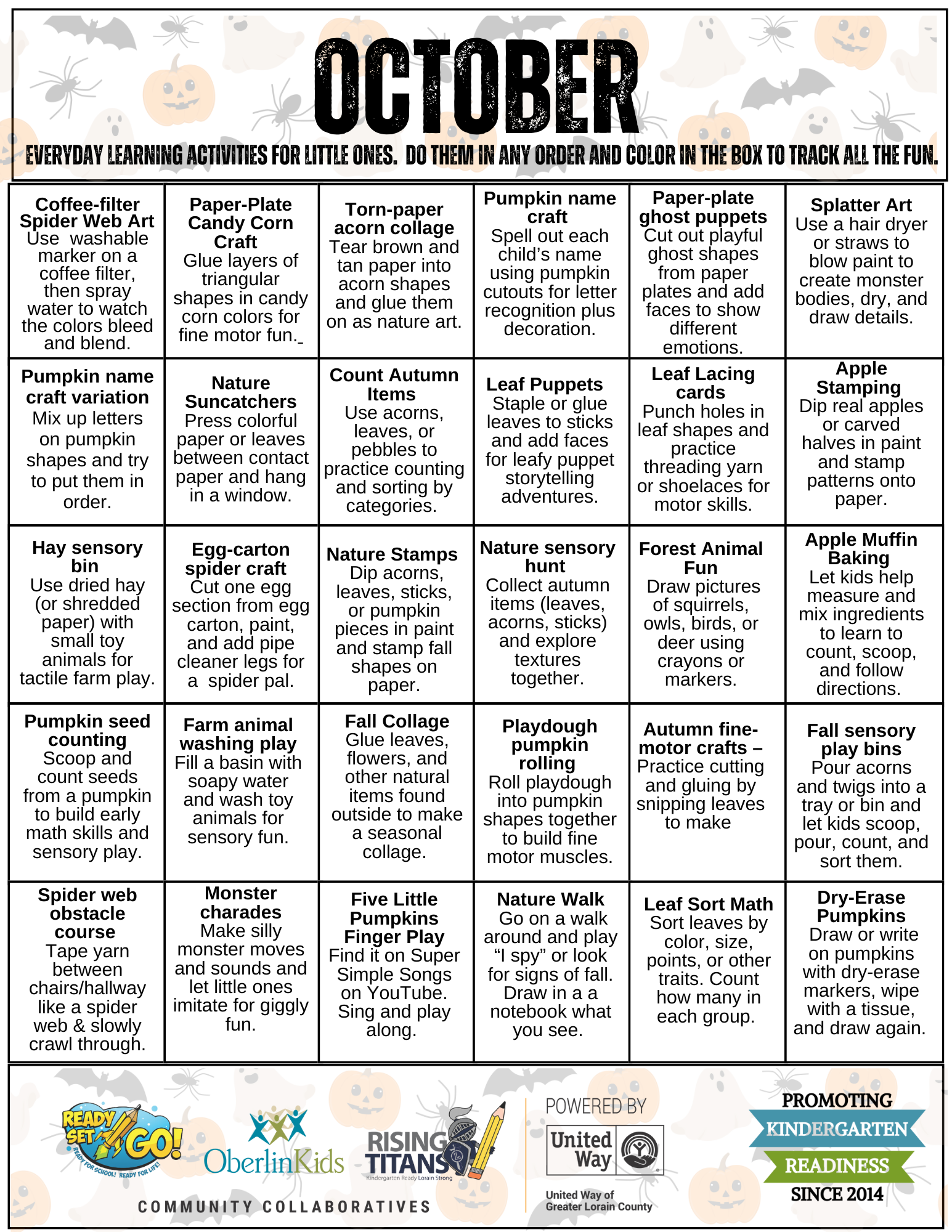 October Activity Calendar — OberlinKids