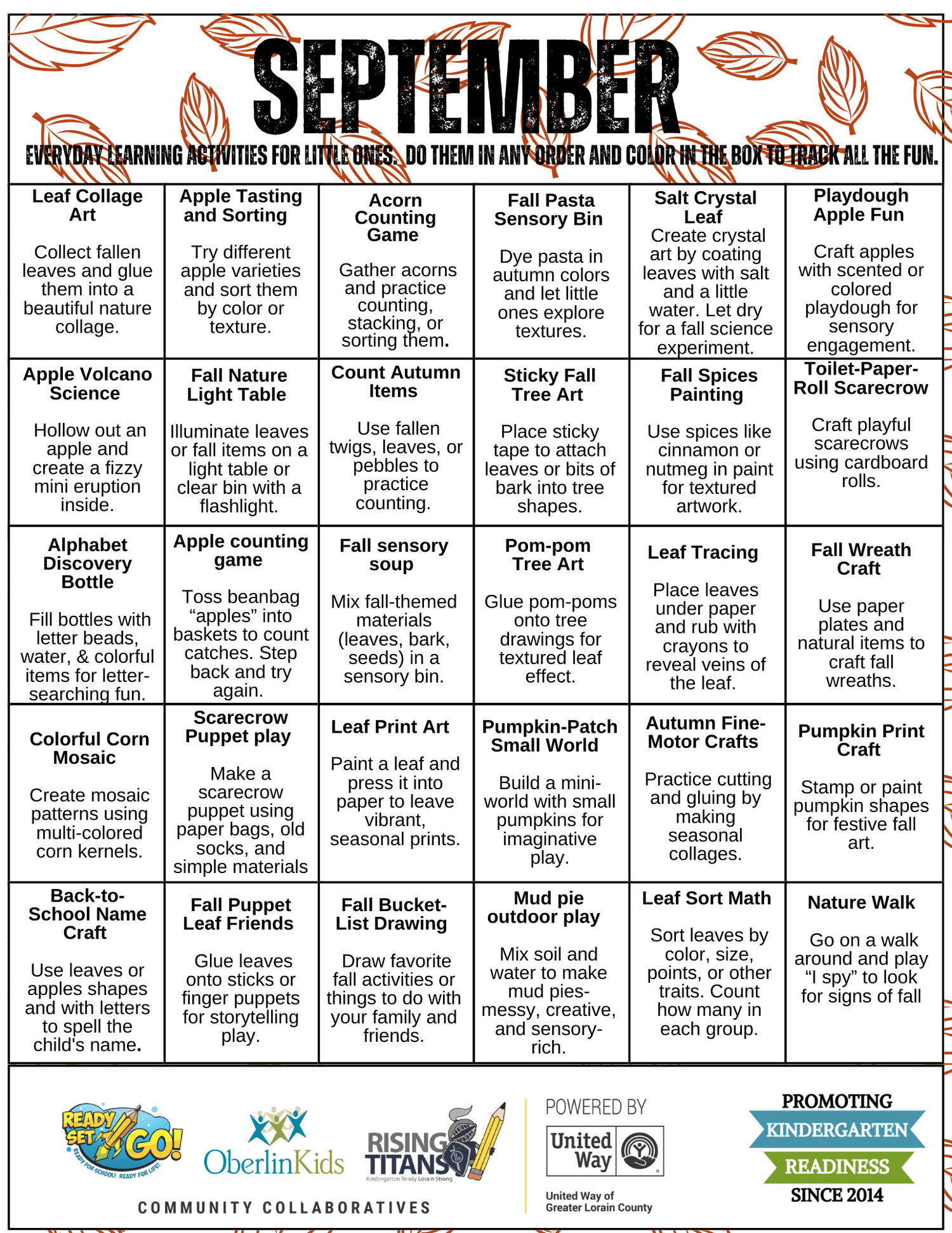 September Activity Calendar — OberlinKids