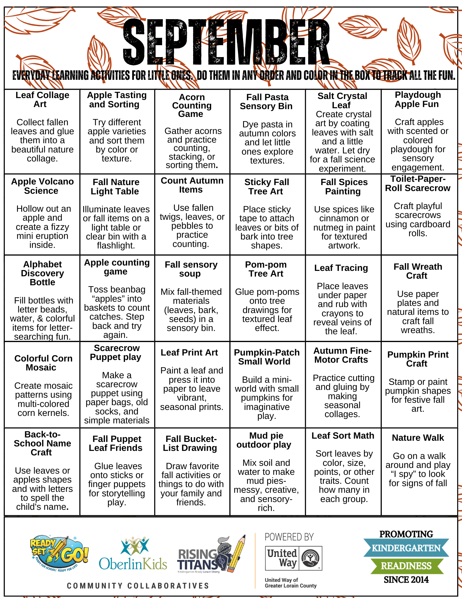 September Activity Calendar — OberlinKids